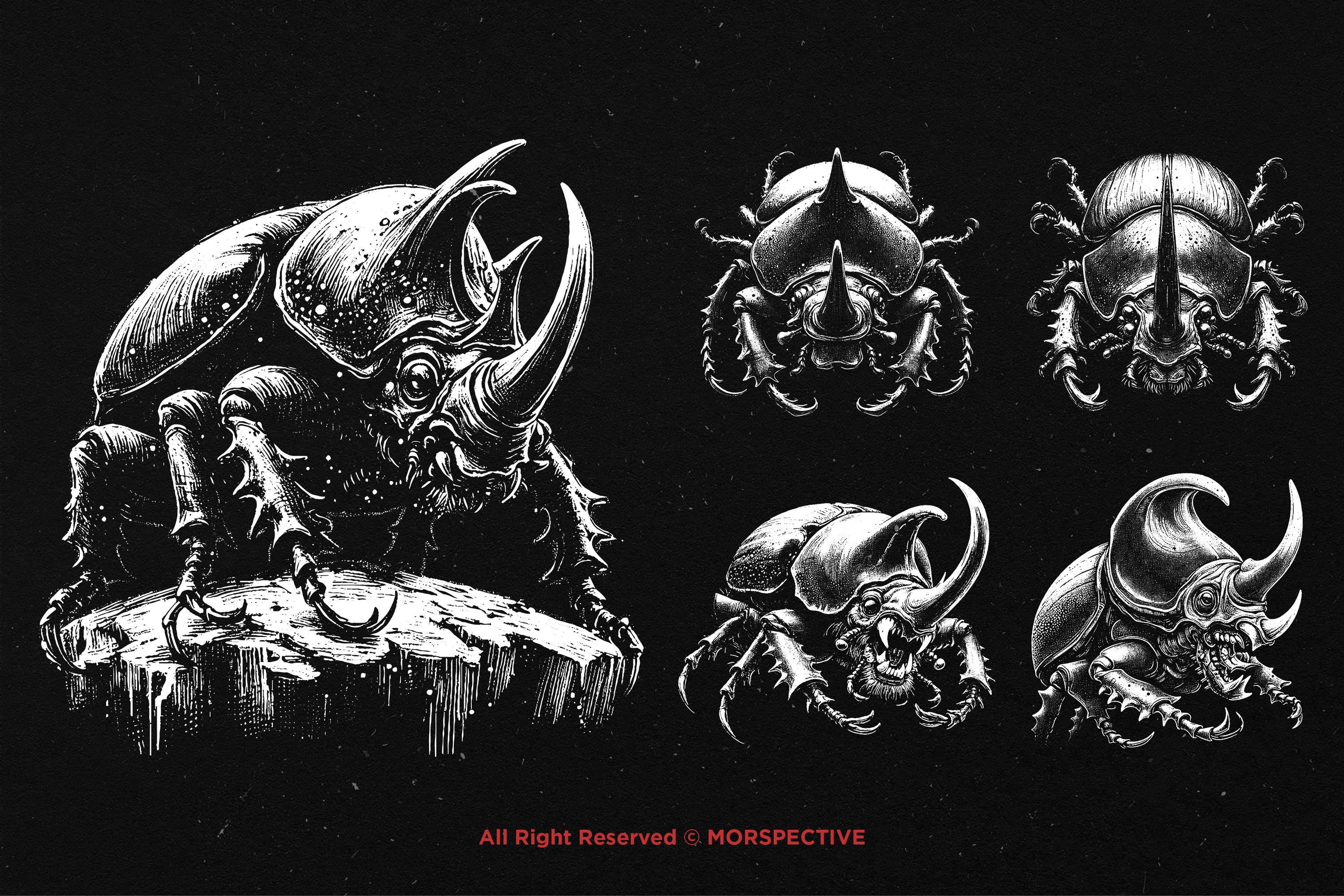 10 Bundle Dark Art Rhino Beetle Scarab Gothic Skull Horror Tattoo ...
