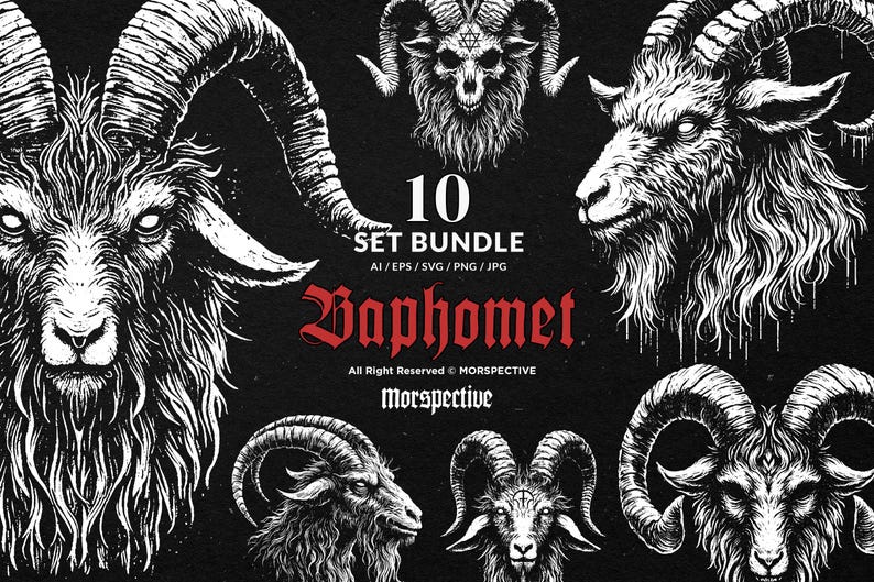 10 Bundle Dark Art Baphomet Goat Satanic Demon Gothic Tattoo Clipart ...
