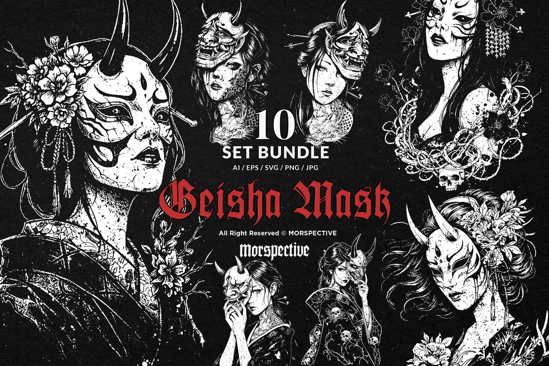 10 Bundle Dark Art Geisha Mask Girl Japanese Oriental Women Oni Mask ...