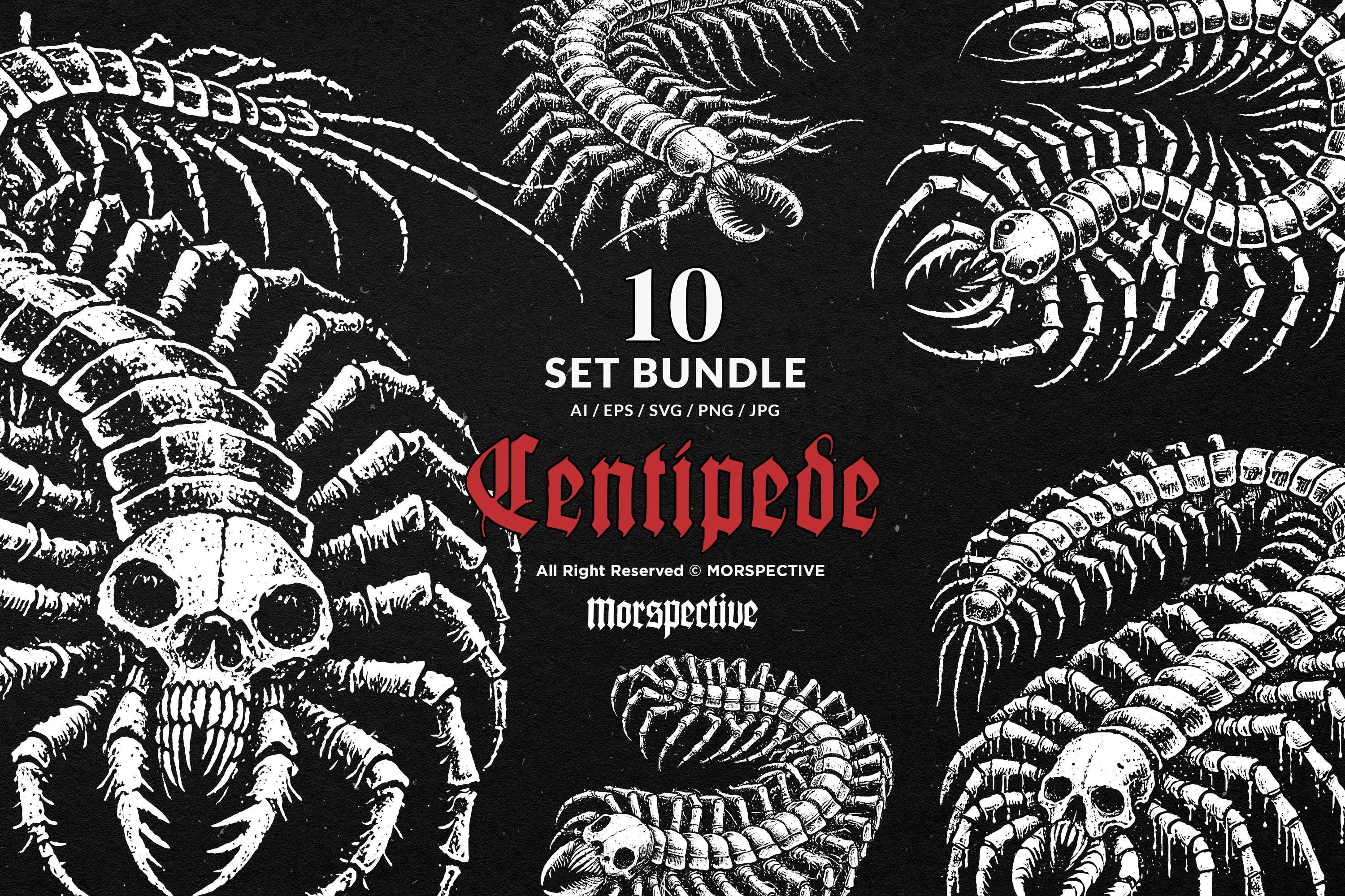 10 Bundle Dark Art Centipede Insects Gothic Skull Horror Tattoo Clipart ...