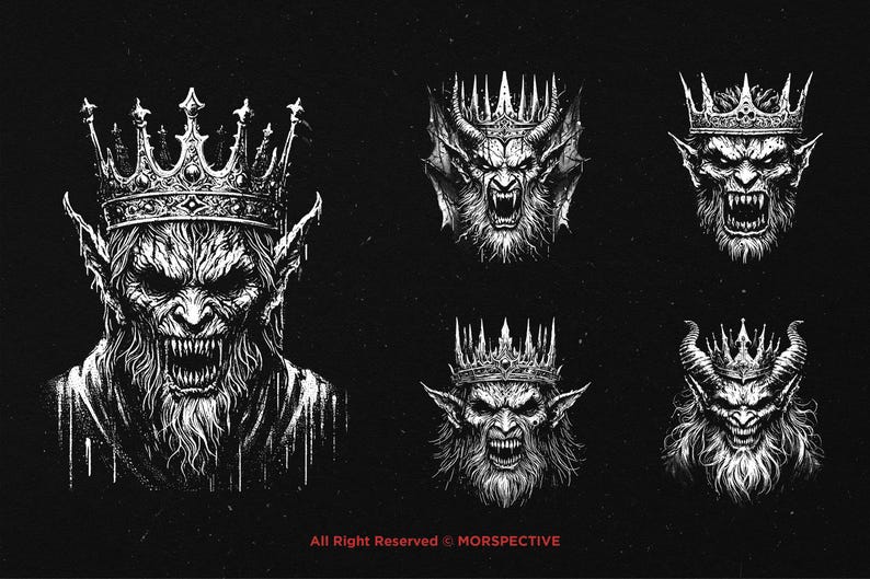 10 Bundle Dark Art Devil King Crown Demon Throne Monarch Hand Drawn ...