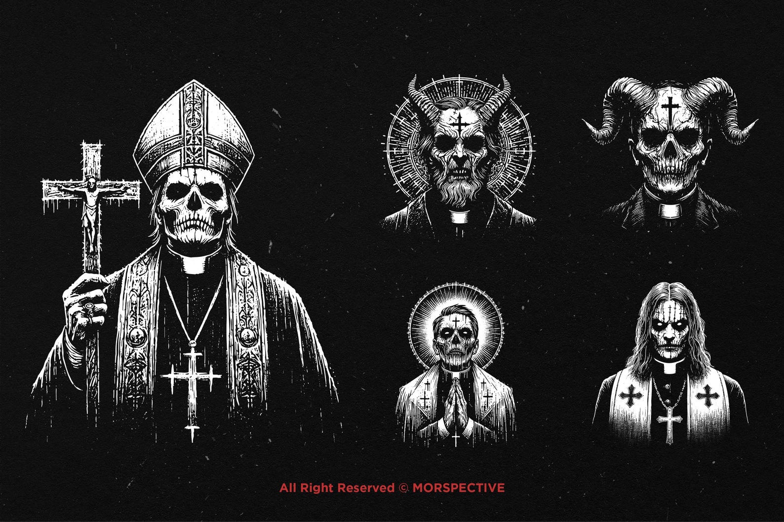 10 Bundle Dark Art Priest Devil Demon Cross Heretic Skull Tattoo ...