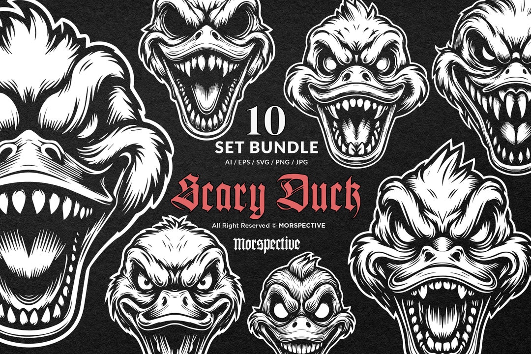 10 Bundle Dark Art Scary Duck Head With Sharp Teeth Illustration Tattoo ...