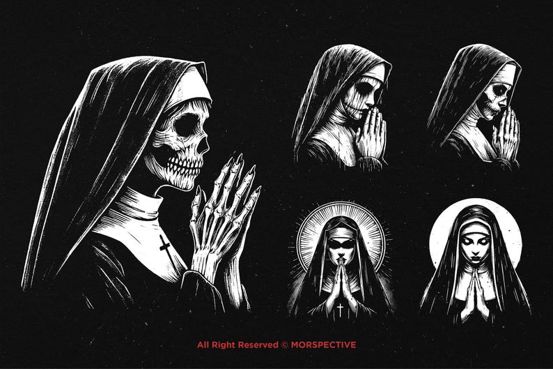 10 Bundle Dark Art Nun Prayer Horror Ghost Scary Creepy Tattoo Clipart ...