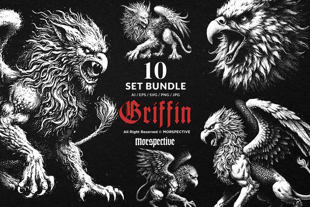 10 Bundle Dark Art Griffin Monster Eagle Majestic Mythical Creature ...