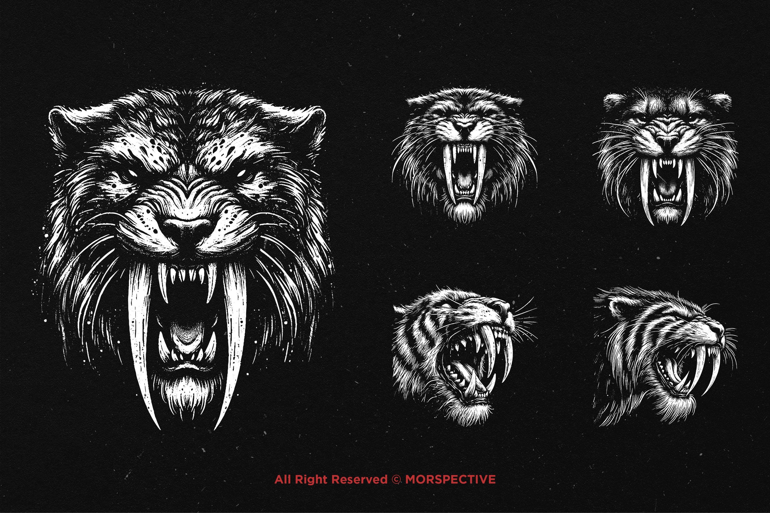 10 Bundle Dark Art Sabertooth Ancient Tiger Cat Fangs Beast Hand Drawn ...