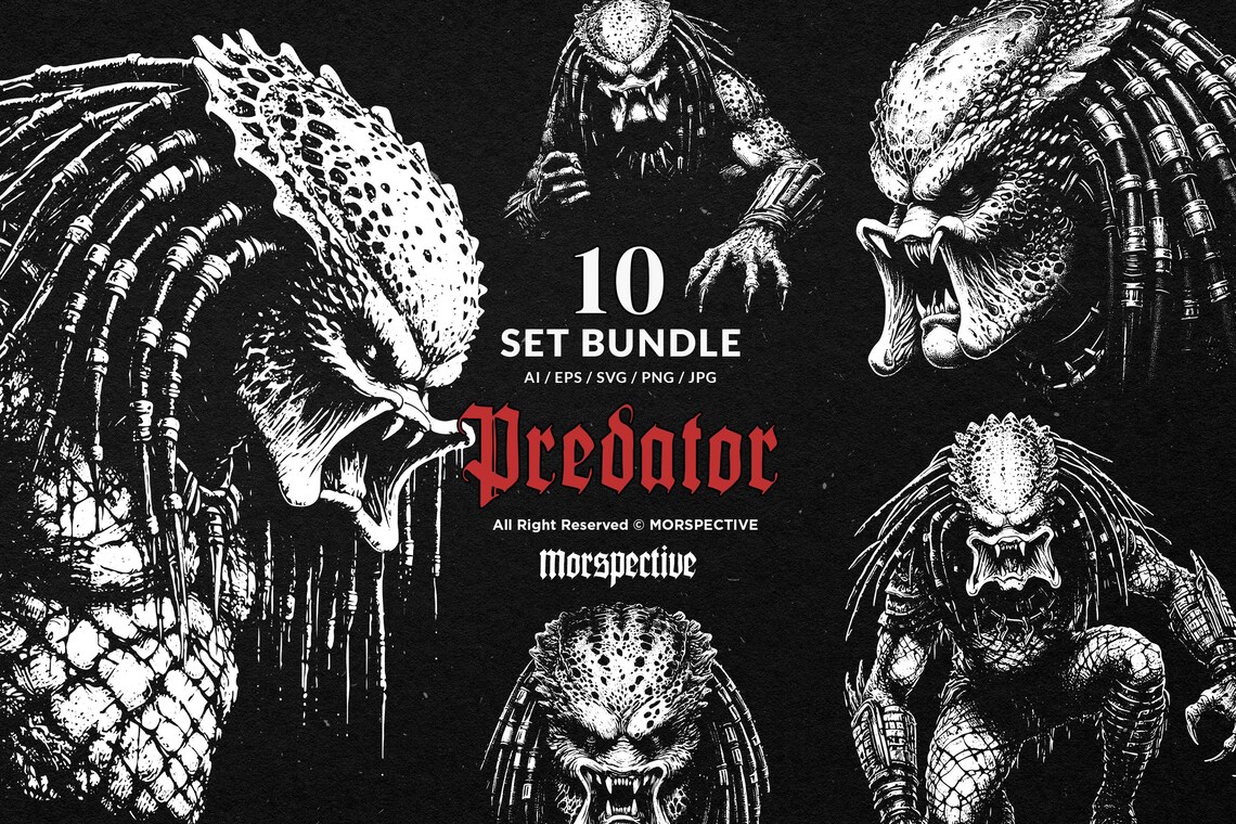 10 Bundle Dark Art Monster Predator Aliens Face Head Scary Horror ...