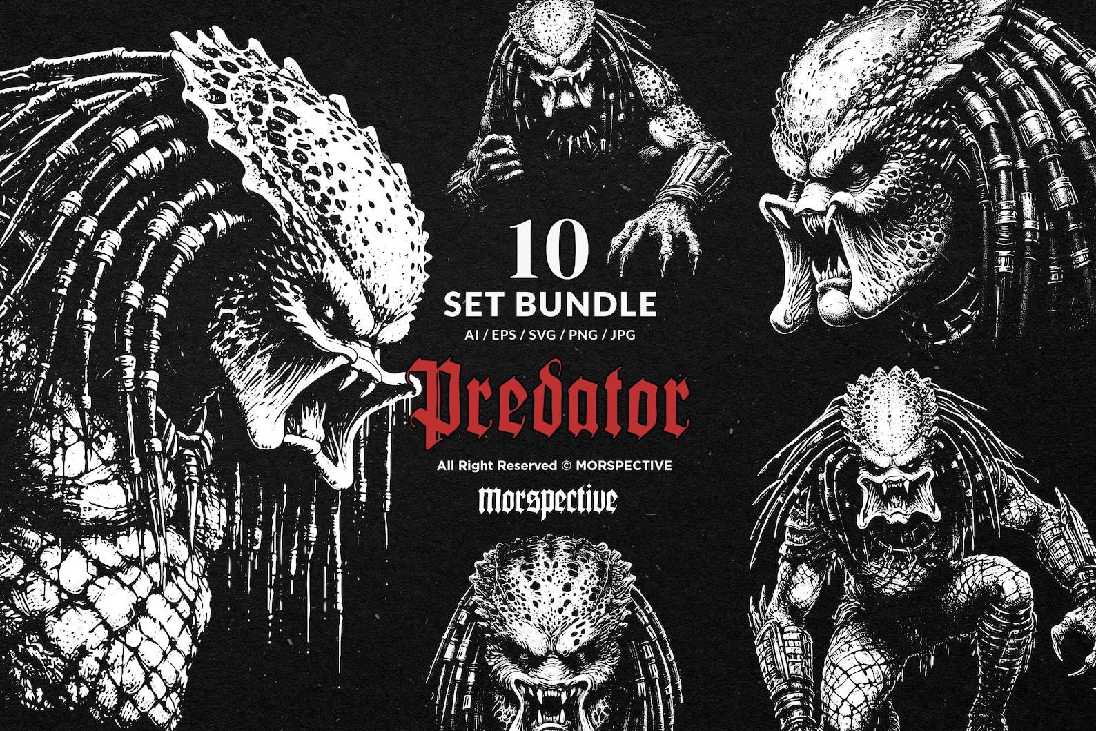 10 Bundle Dark Art Monster Predator Aliens Face Head Scary Horror ...