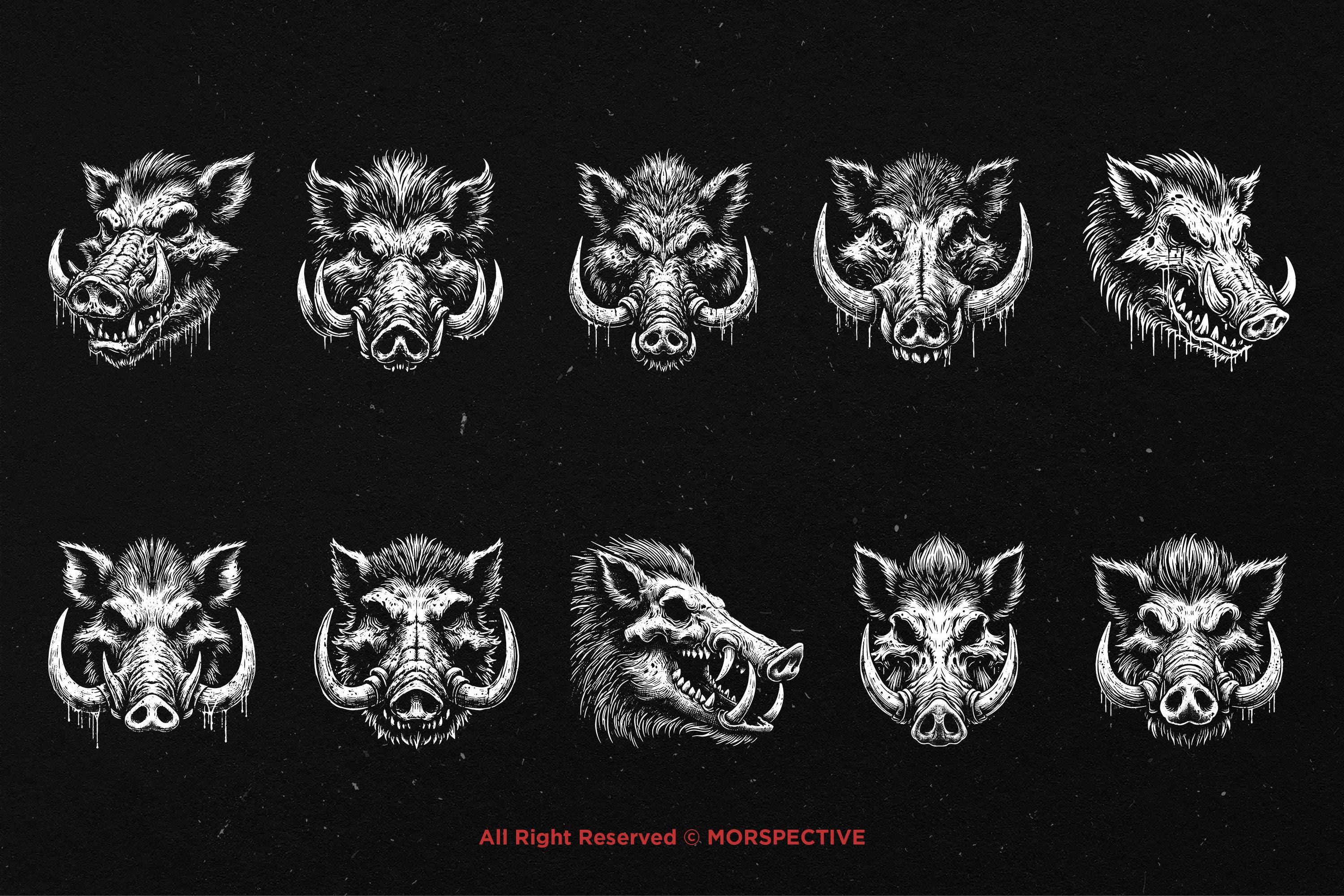 10 Bundle Dark Art Wild Boar Hog Pig Jungle Wild Beast Animal Tattoo ...
