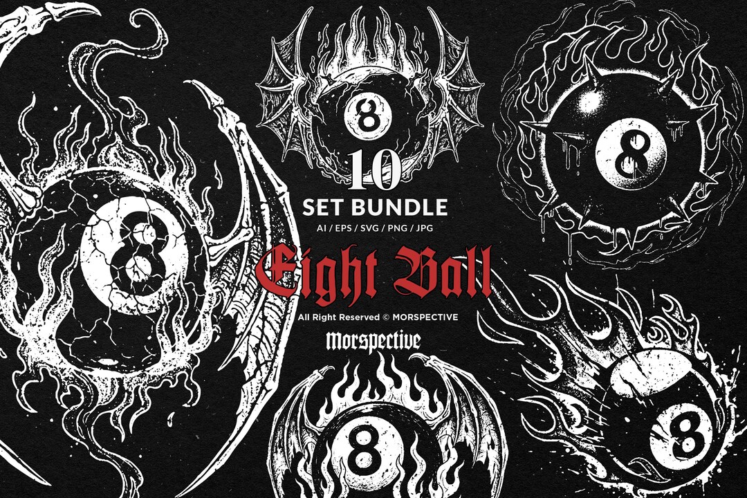 10 Bundle Dark Art Eight Ball Billiard Devil Ball Fire Ball Tattoo ...