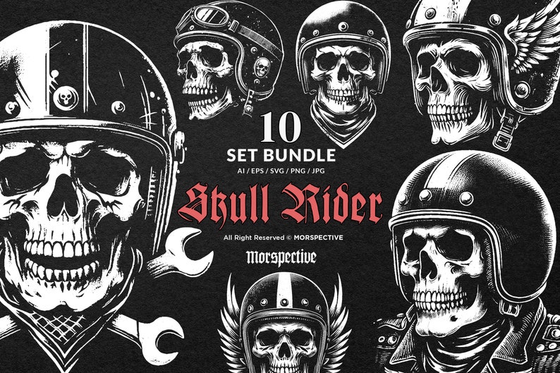 10 Bundle Dark Art Skull Rider Helmet Motorcycle Biker Grunge Vintage ...