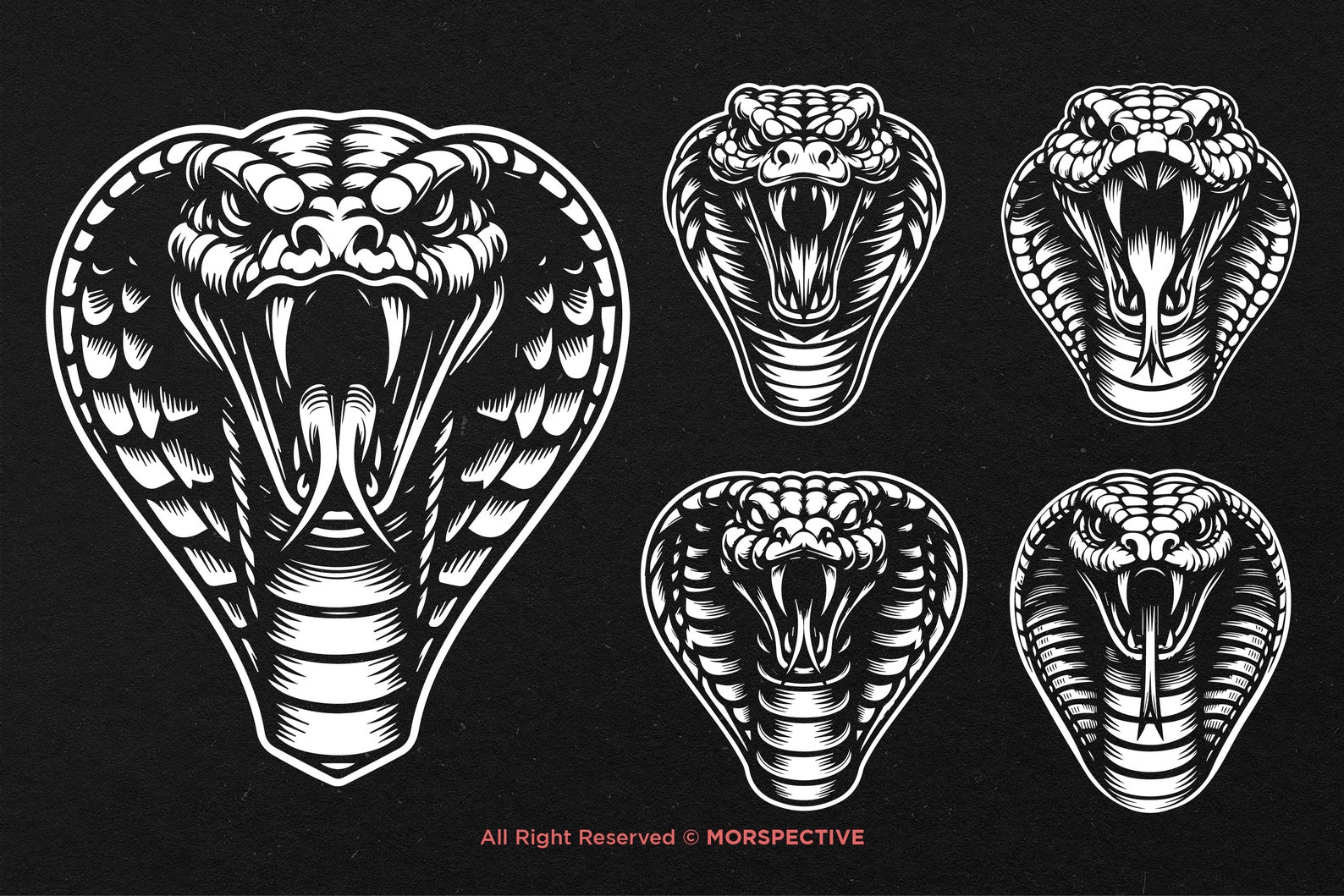 10 Bundle Dark Art Angry Cobra Snake Beast Head Illustration Tattoo ...