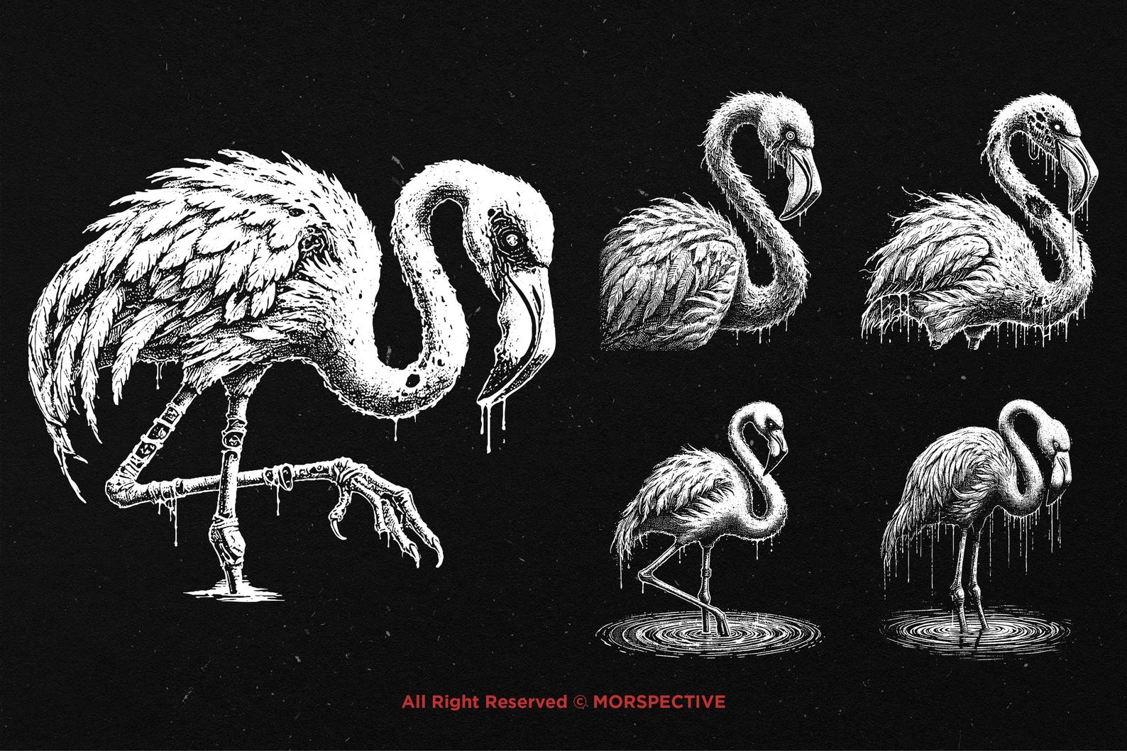 10 Bundle Dark Art Flamingo Bird Gothic Scary Horror Animal Tattoo ...