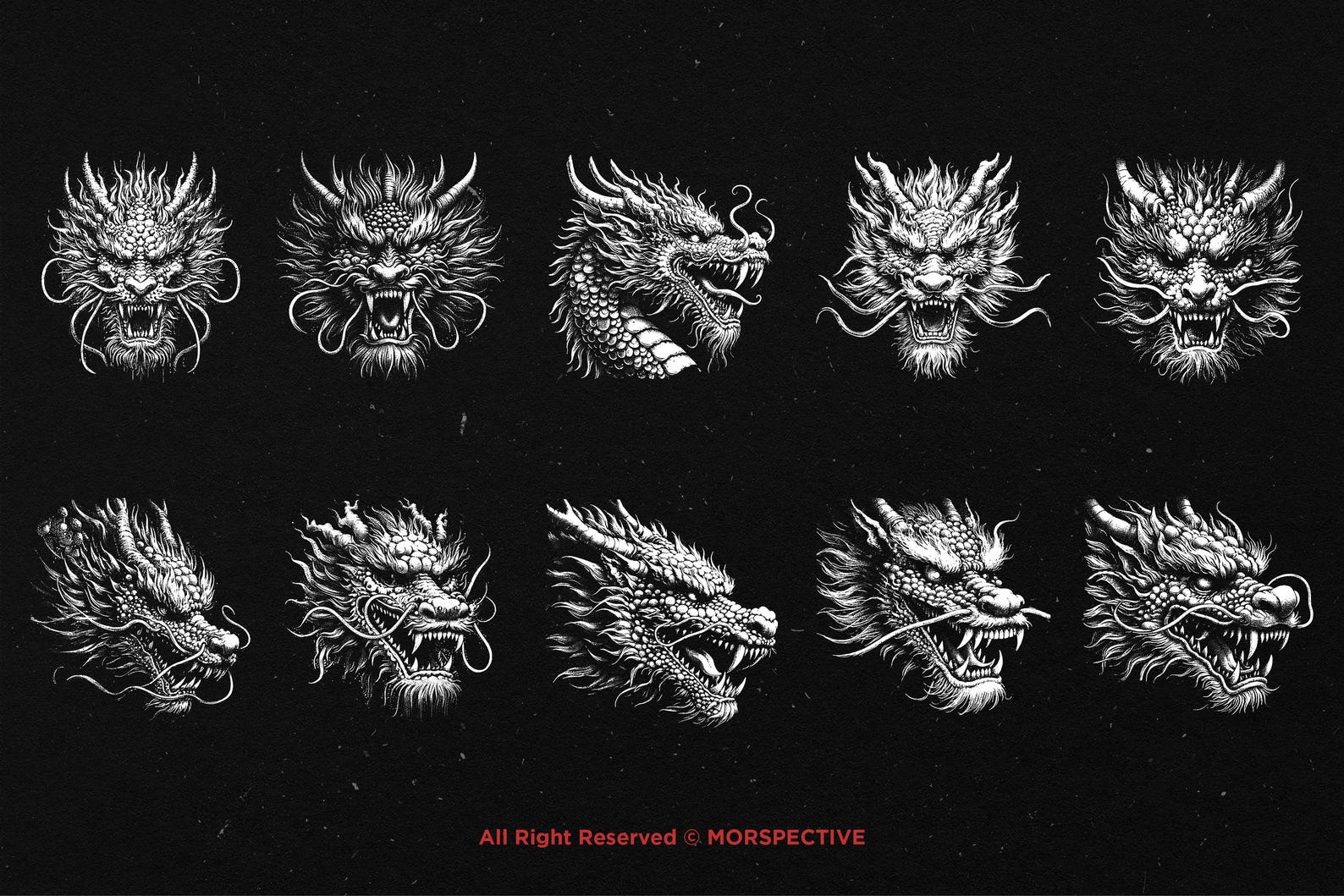 10 Bundle Dark Art Dragon Head Angry Face Mythical Beast Tattoo Clipart ...