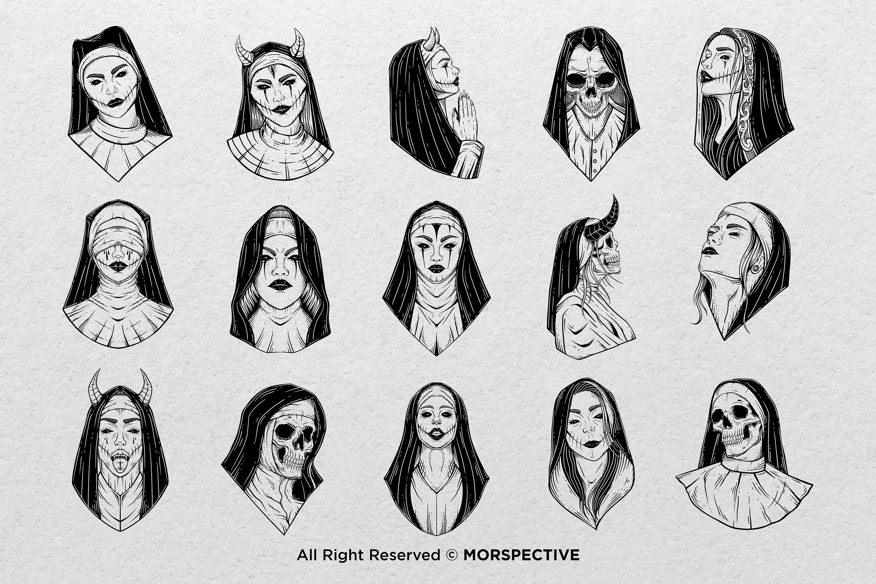 15 Dark Nun Prayer Girl Skull Horror Ghost Demon Tattoo Dark Artworks ...