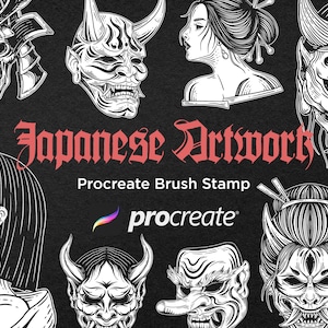 30 Japanese Mask Geisha Girl Samurai Dark Artworks Design Procreate Brushes | Tattoo Stamps ...