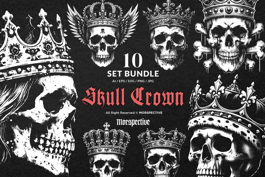 10 Bundle Dark Art Skull Crown Skull King Throne Prince Vintage Grunge ...