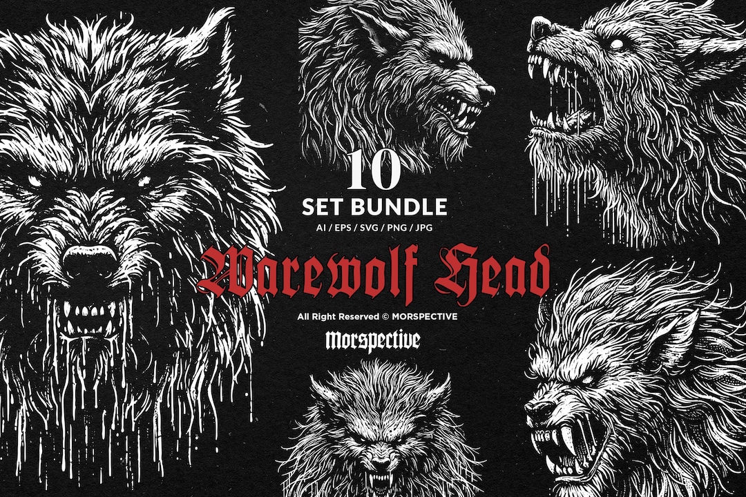 10 Bundle Dark Art Warewolf Head Moster Wolf Horror Scary Gothic Tattoo ...