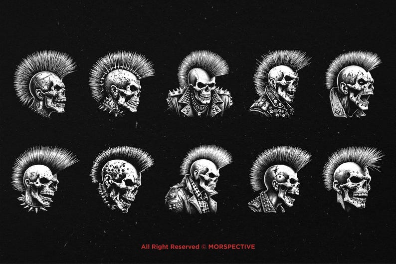 10 Bundle Dark Art Punk Skull Head Skeleton Gothic Horror Mohawk Rock ...