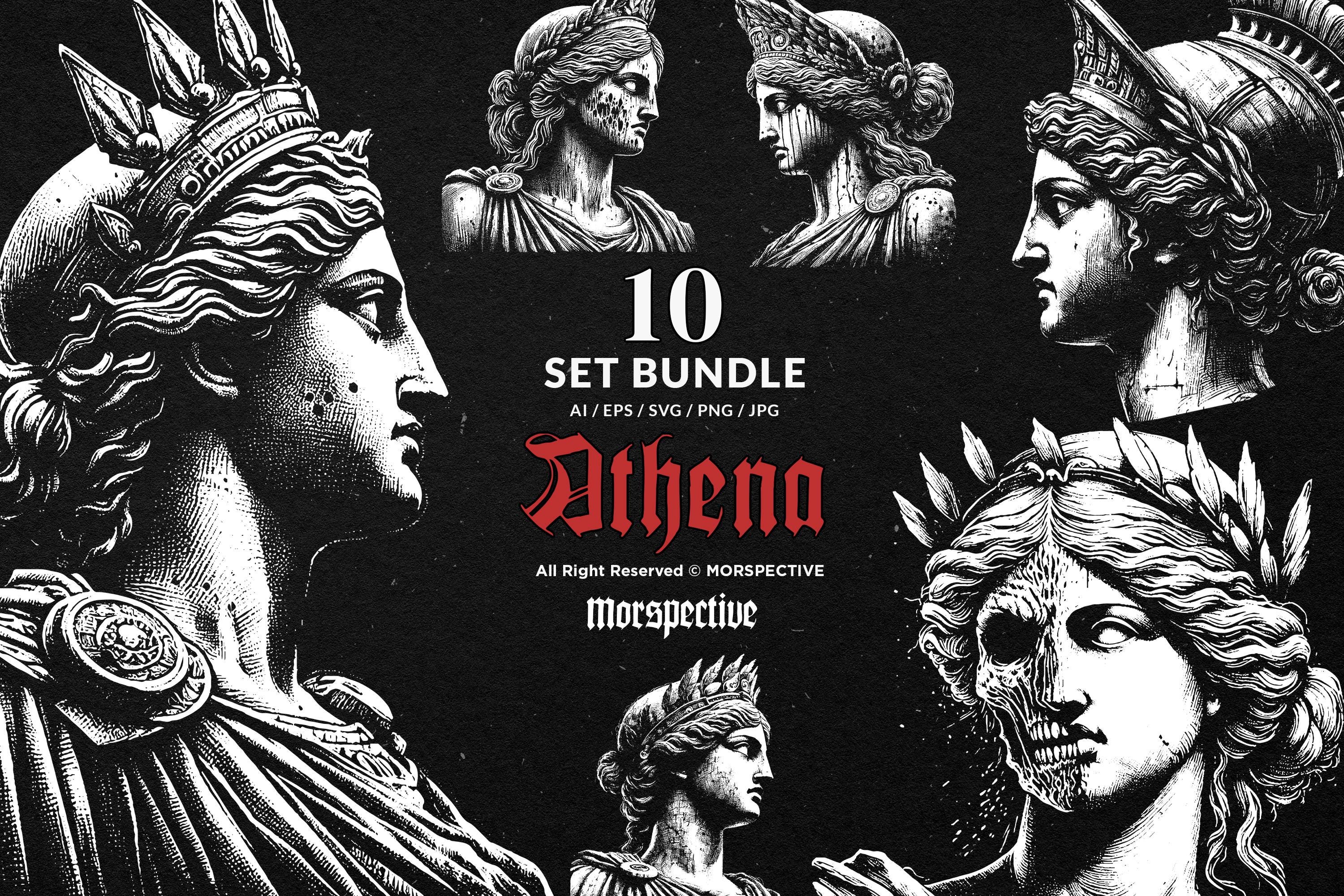 10 Bundle Dark Art Lady Athena Skull Warriror Goddess Statue Mythology ...