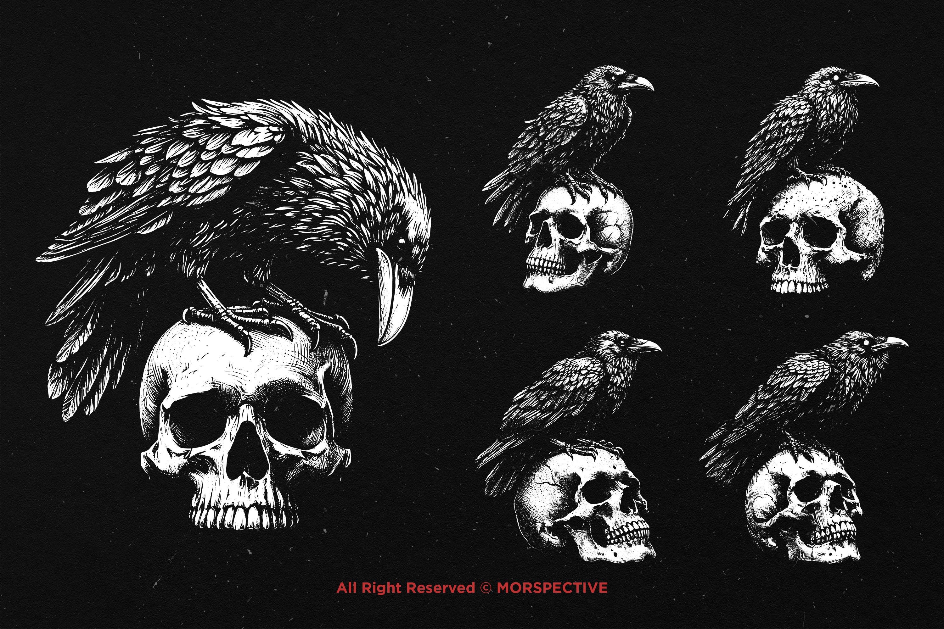 10 Bundle Dark Art Raven Bird Crow Skull Gothic Horror Tattoo Clipart ...