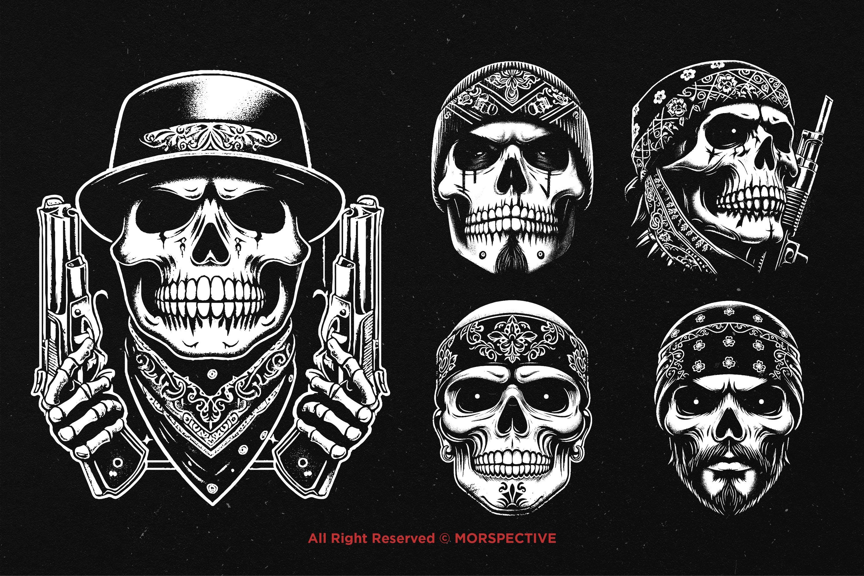 10 Bundle Dark Art Cholo Gangster Mafia Skull Tattoo Fedora Lowrider ...