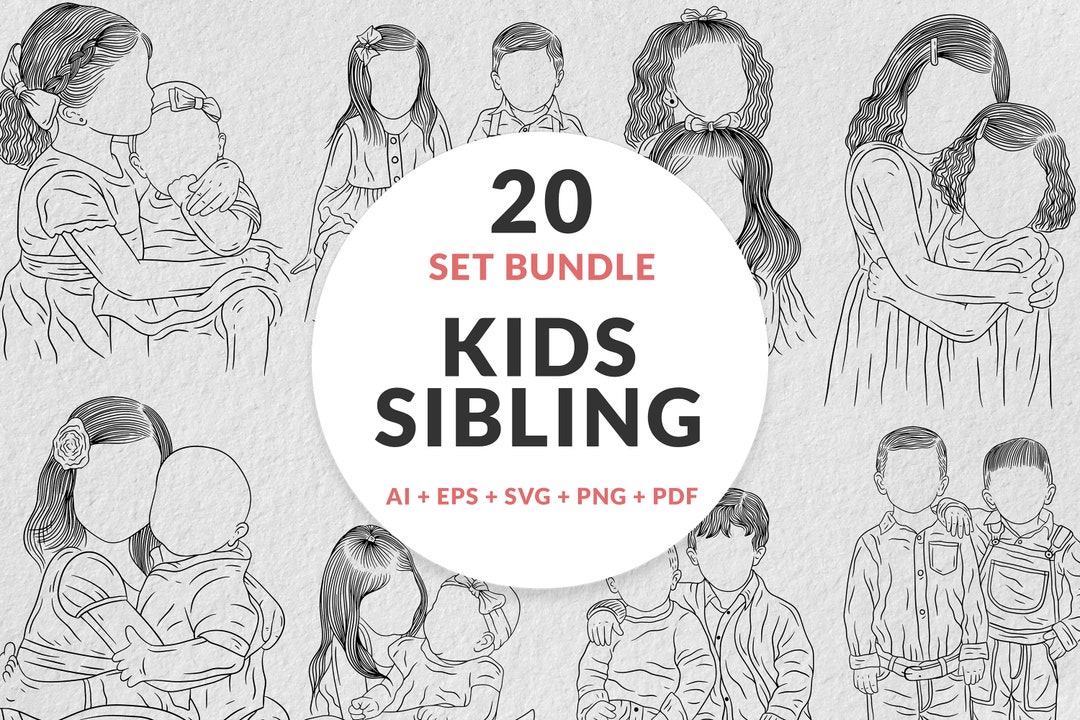 20 Set Bundle Happy Sibling Family Daughter and Son Child Hand Drawn ...