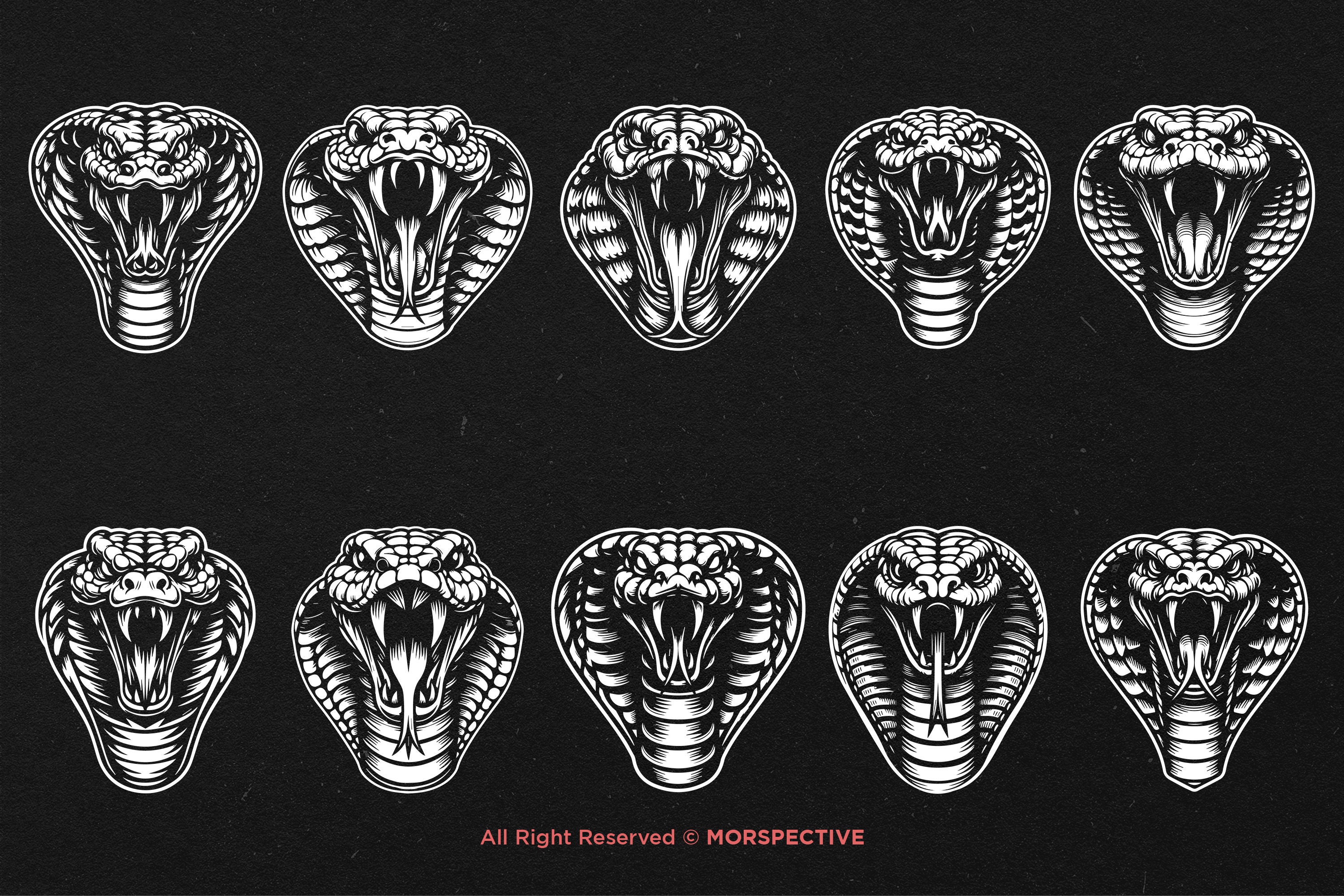 10 Bundle Dark Art Angry Cobra Snake Beast Head Illustration Tattoo ...