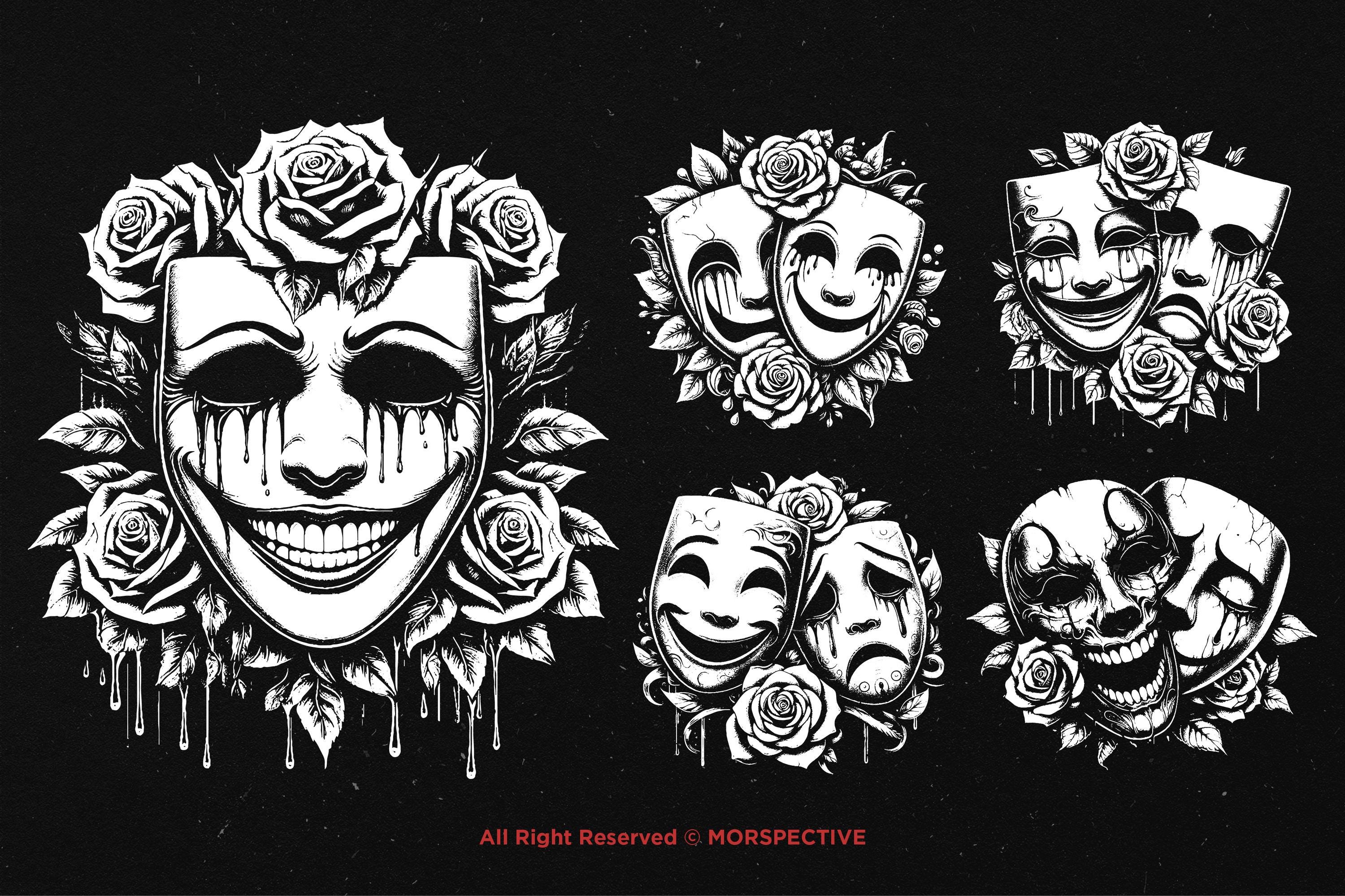 10 Bundle Dark Art Smile and Cry Mask Happy Sad Laugh and Crying Tattoo ...