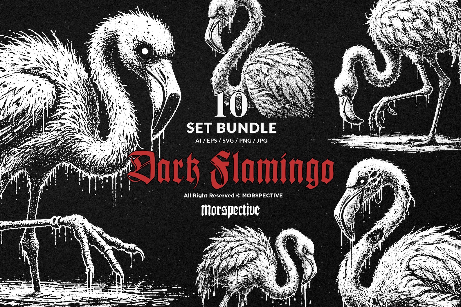 10 Bundle Dark Art Flamingo Bird Gothic Scary Horror Animal Tattoo ...