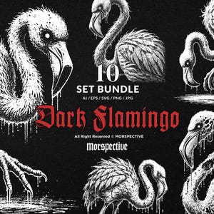 10 Bundle Dark Art Flamingo Bird Gothic Scary Horror Animal Tattoo ...