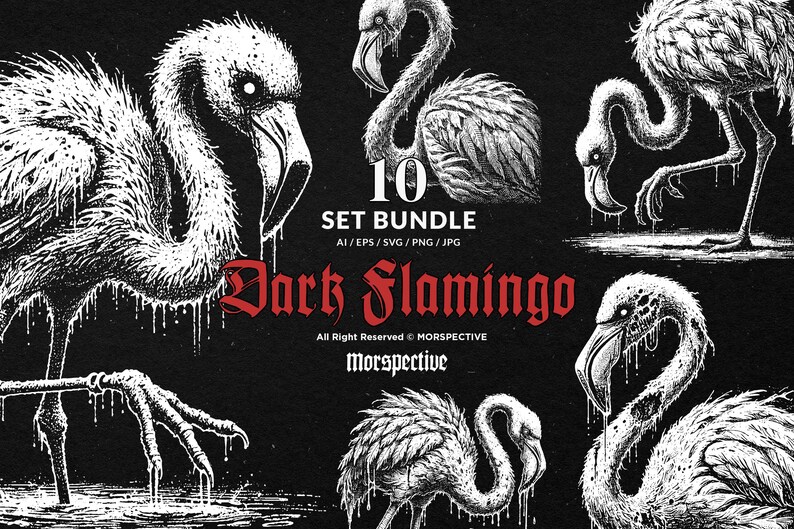10 Bundle Dark Art Flamingo Bird Gothic Scary Horror Animal Tattoo ...