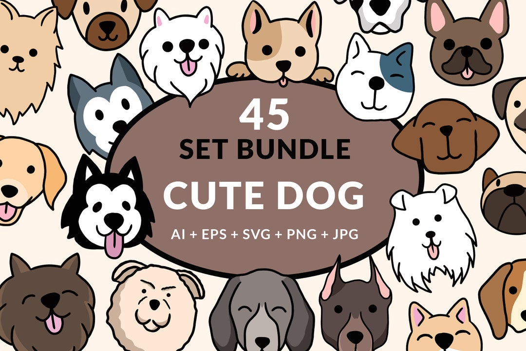 45 Set Bundle Cute Baby Dog Puppy Puppies Doodle Kawaii Pet Breeds ...