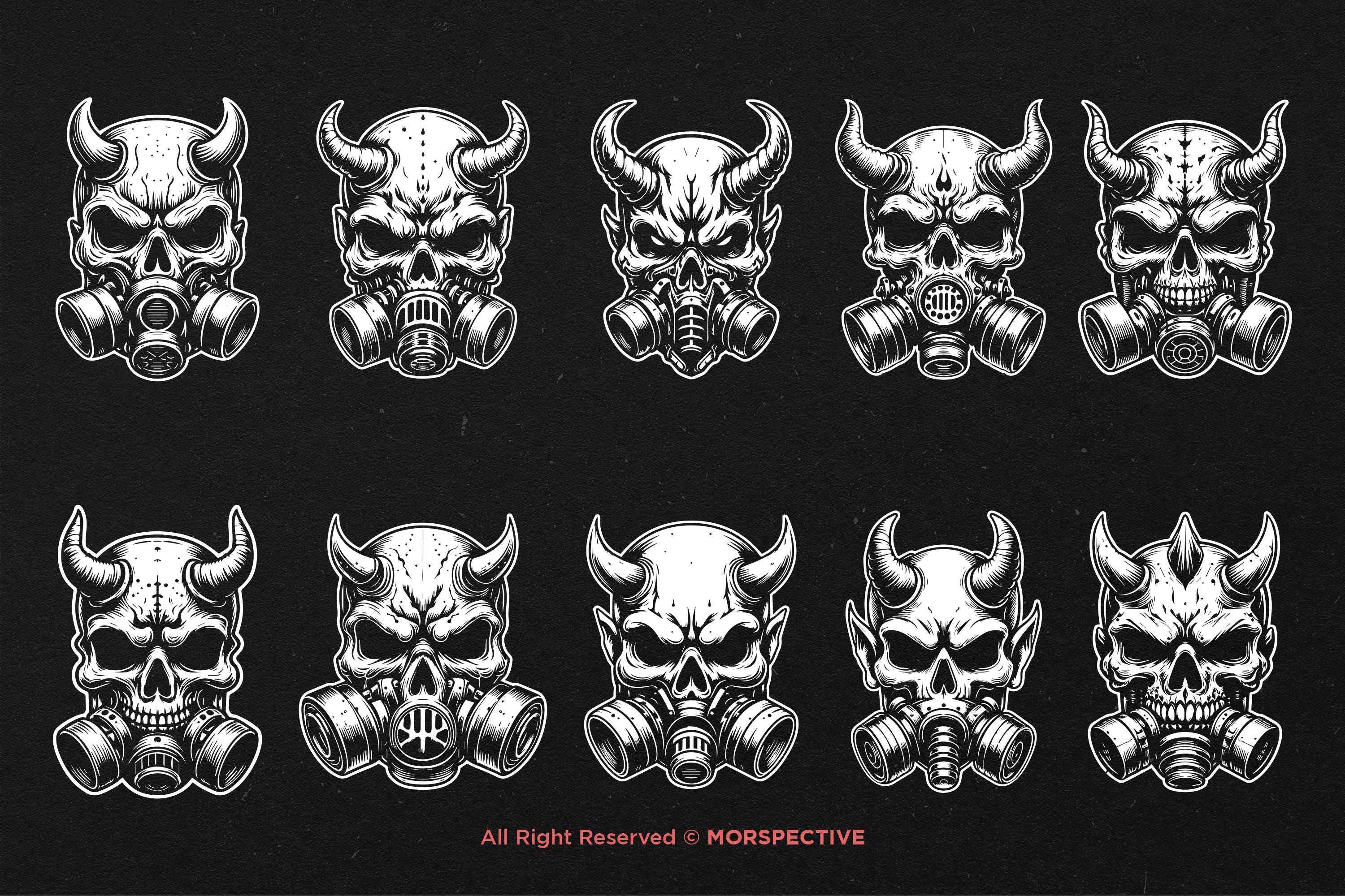 10 Bundle Dark Art Scary Devil Gas Mask Head Black and White Tattoo ...