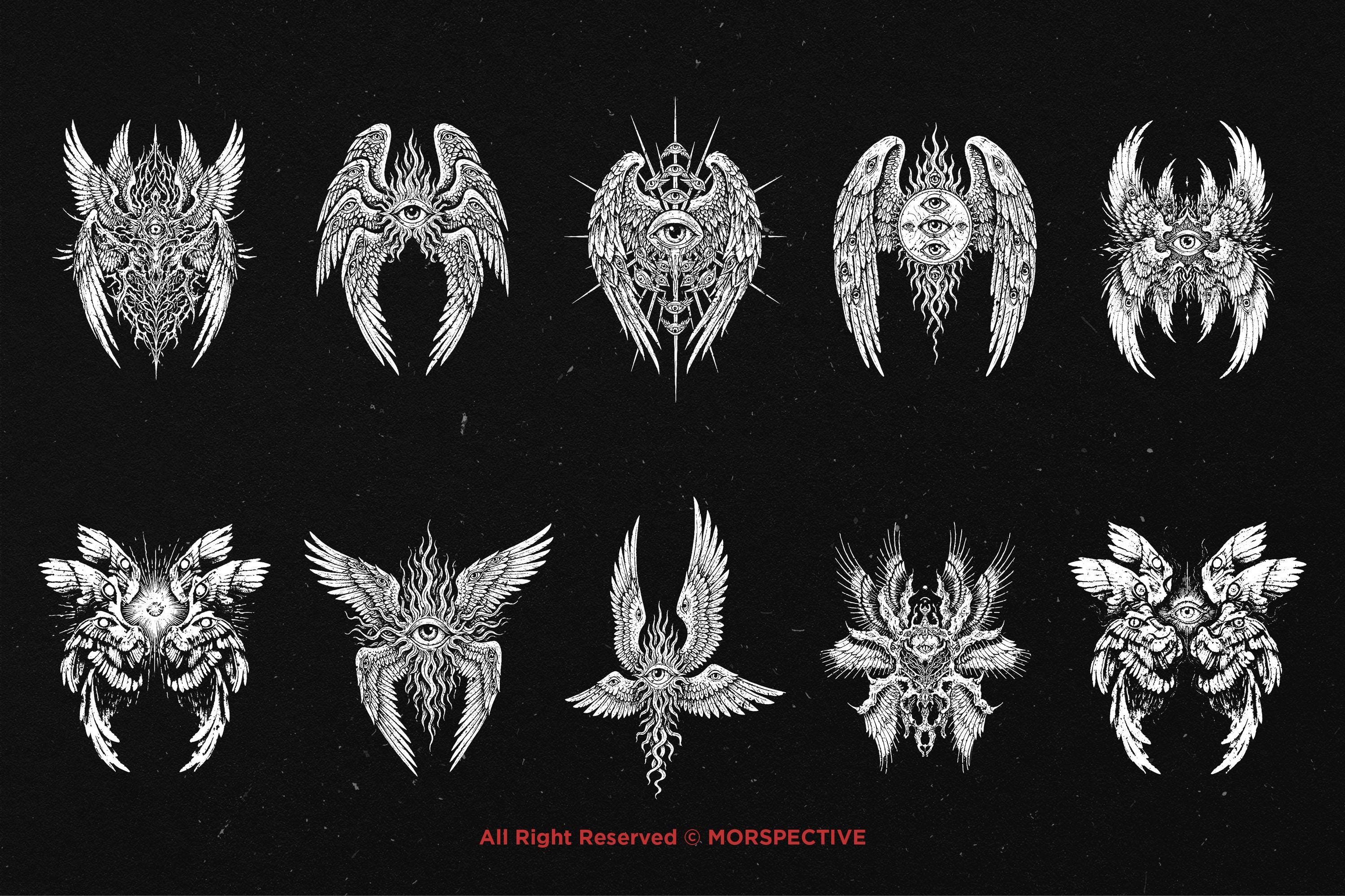 10 Bundle Dark Art Seraphim Wings the Watcher Angel Eye White Tattoo ...