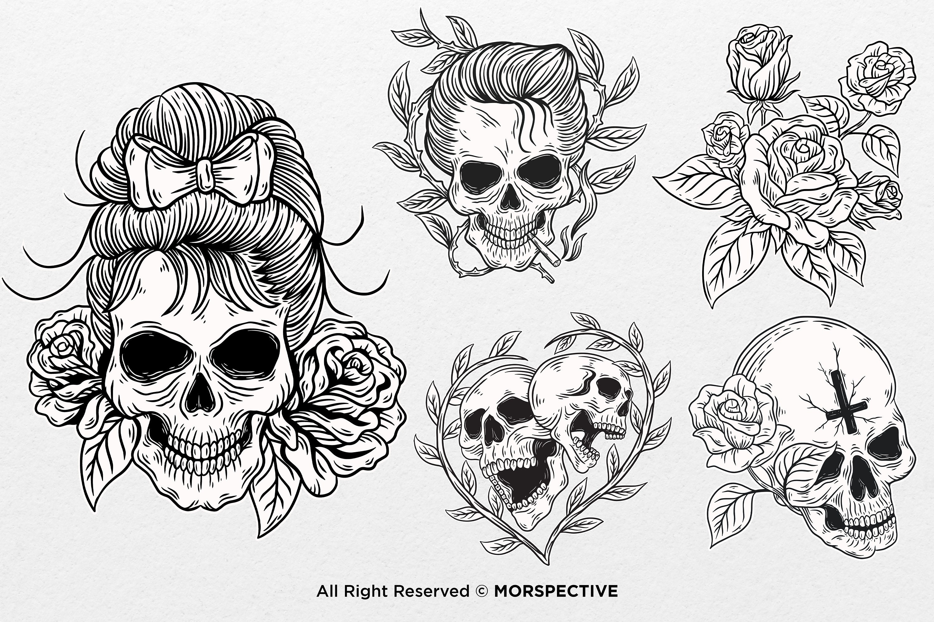 15 Set Bundle Dark Art Skull Bone Horror Tattoo Beast Sugar Skull SVG ...