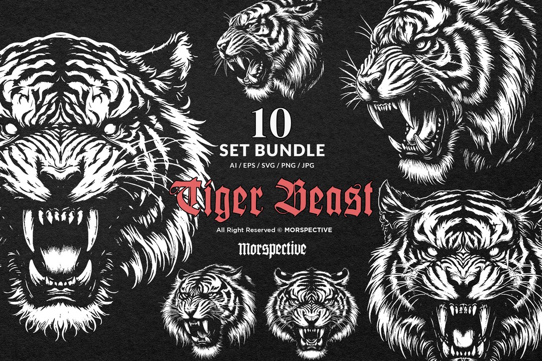10 Bundle Dark Art Tiger Beast Wild Animal King Scary Grunge Vintage ...