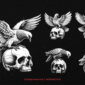 10 Bundle Dark Art Dove Standing on Skull Gothic Horror Pigeon Bird ...