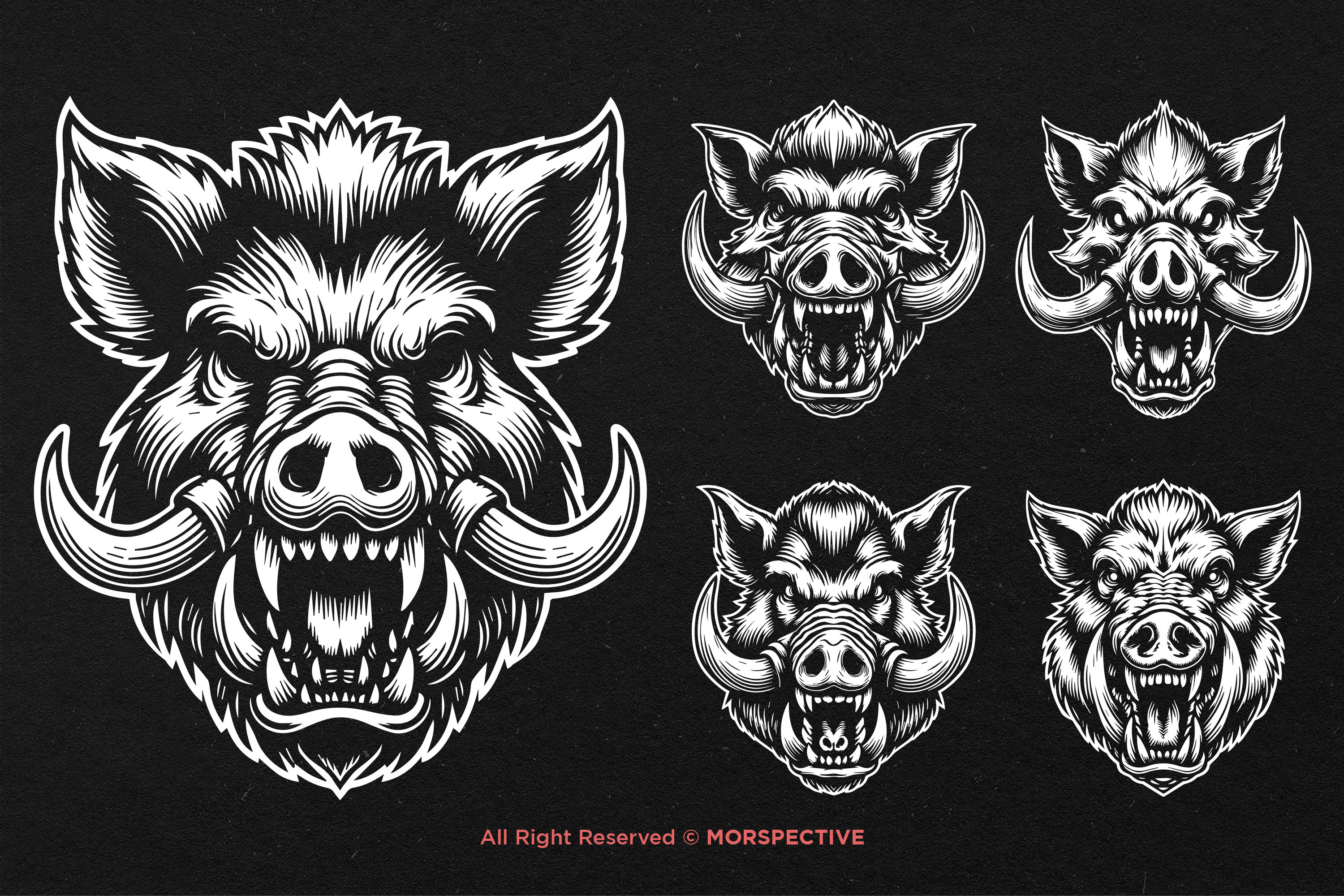 10 Bundle Dark Art Scary Angry Wild Boar Skull Head With Sharp Horn ...