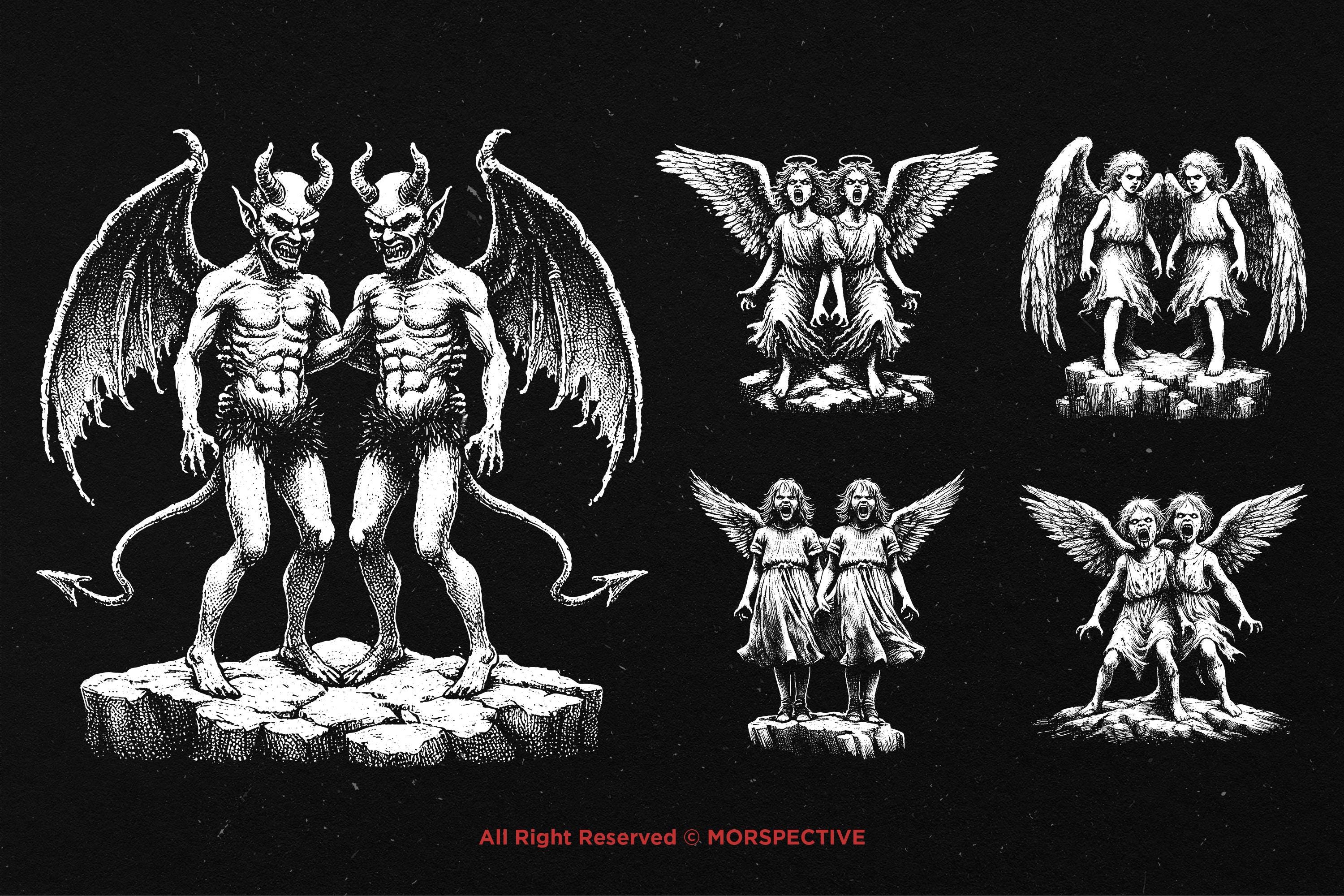 10 Bundle Dark Art Gemini Symbol Twin Zodiac Skull Demon Angel Gothic ...