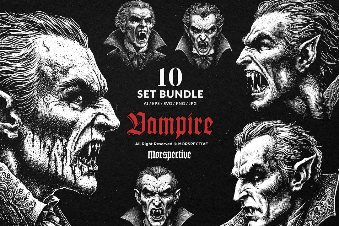10 Bundle Dark Art Vampire Face Gothic Dracula Monster Horror Tattoo ...