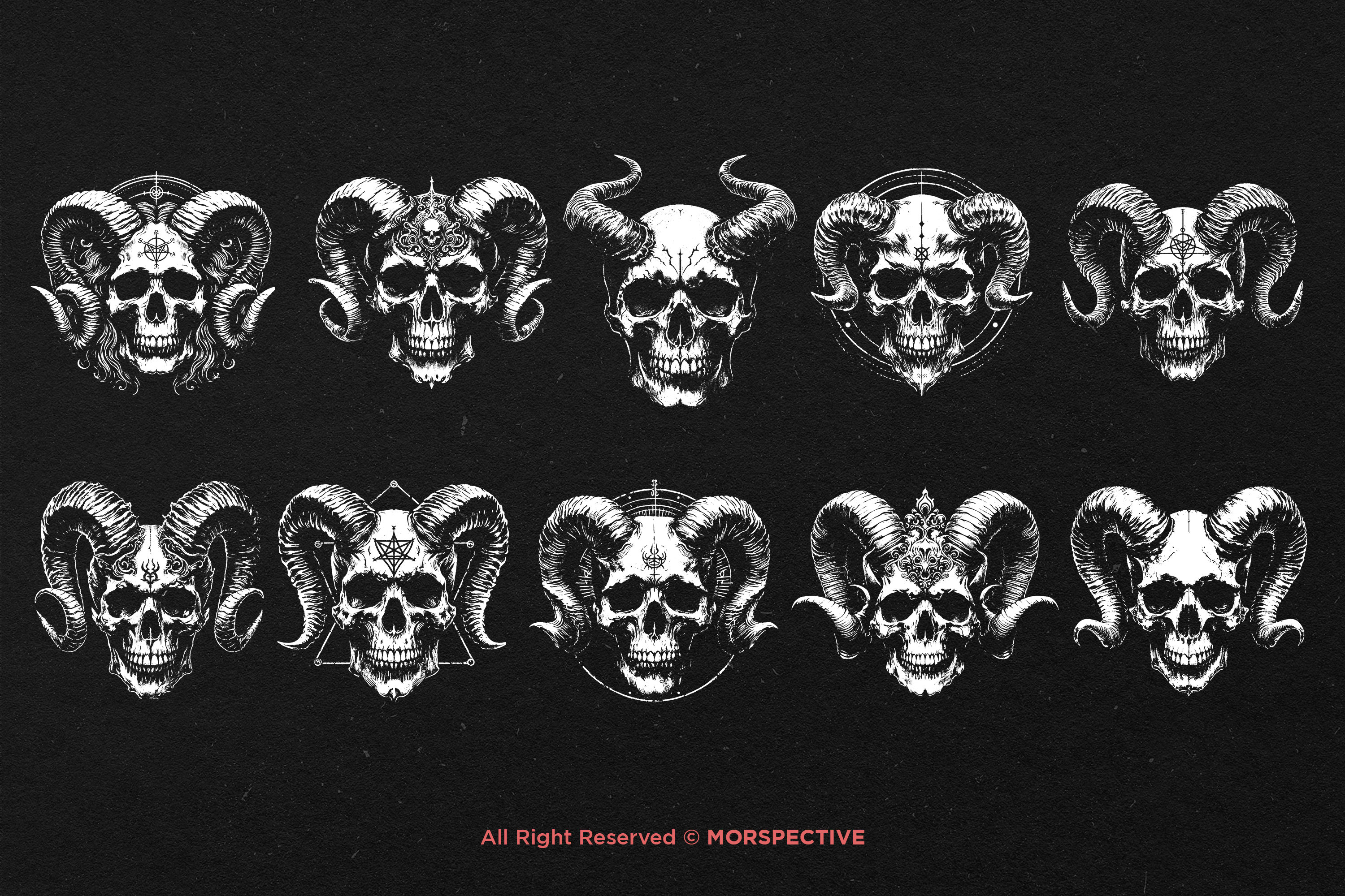 10 Bundle Dark Art Skull Demon Baphomet Horn Devil Grunge Vintage ...