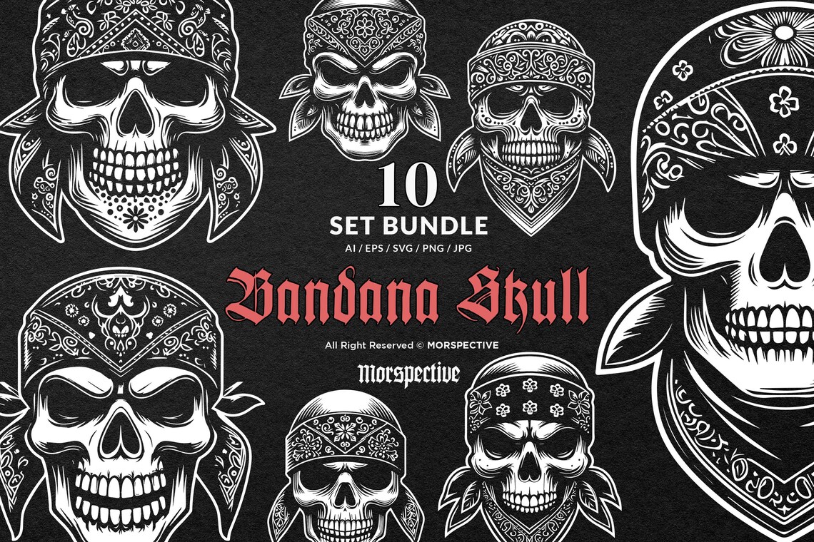 10 Bundle Dark Art Bandana Skull Head With Slayer Black and White ...