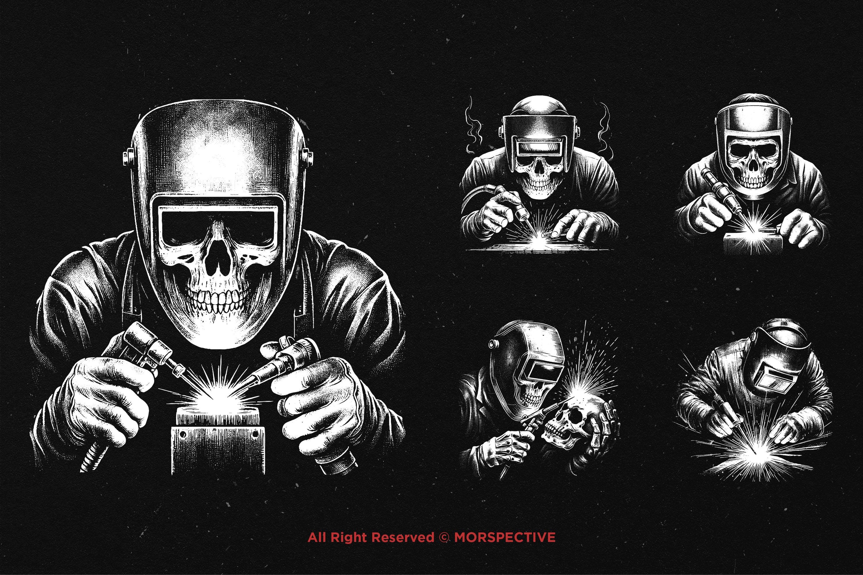 10 Bundle Dark Art Skull Welder Fire Iron Worker Devil Hand Drawn ...