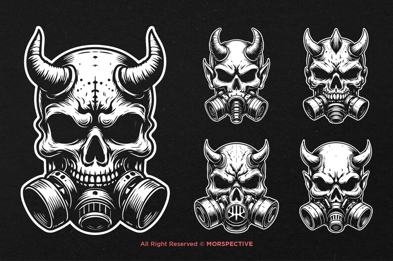 10 Bundle Dark Art Scary Devil Gas Mask Head Black and White Tattoo ...