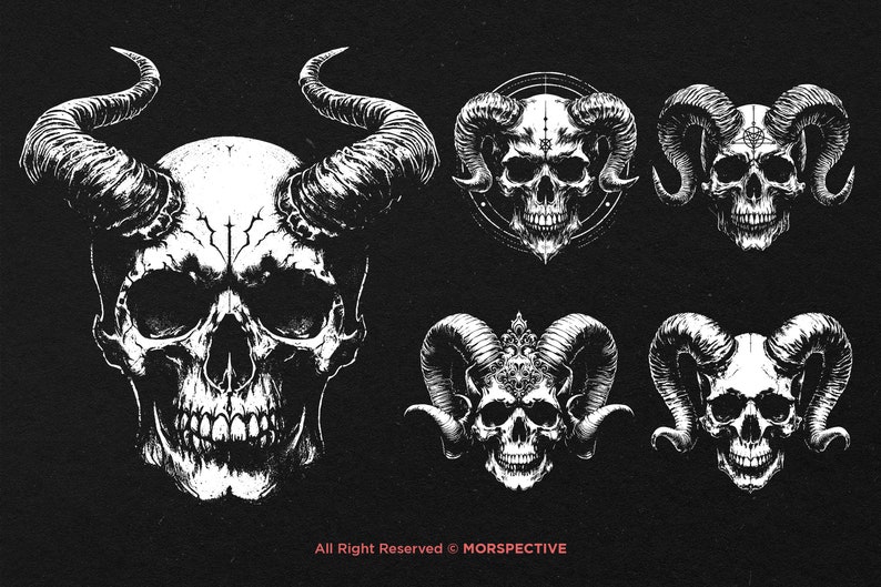 10 Bundle Dark Art Skull Demon Baphomet Horn Devil Grunge Vintage ...