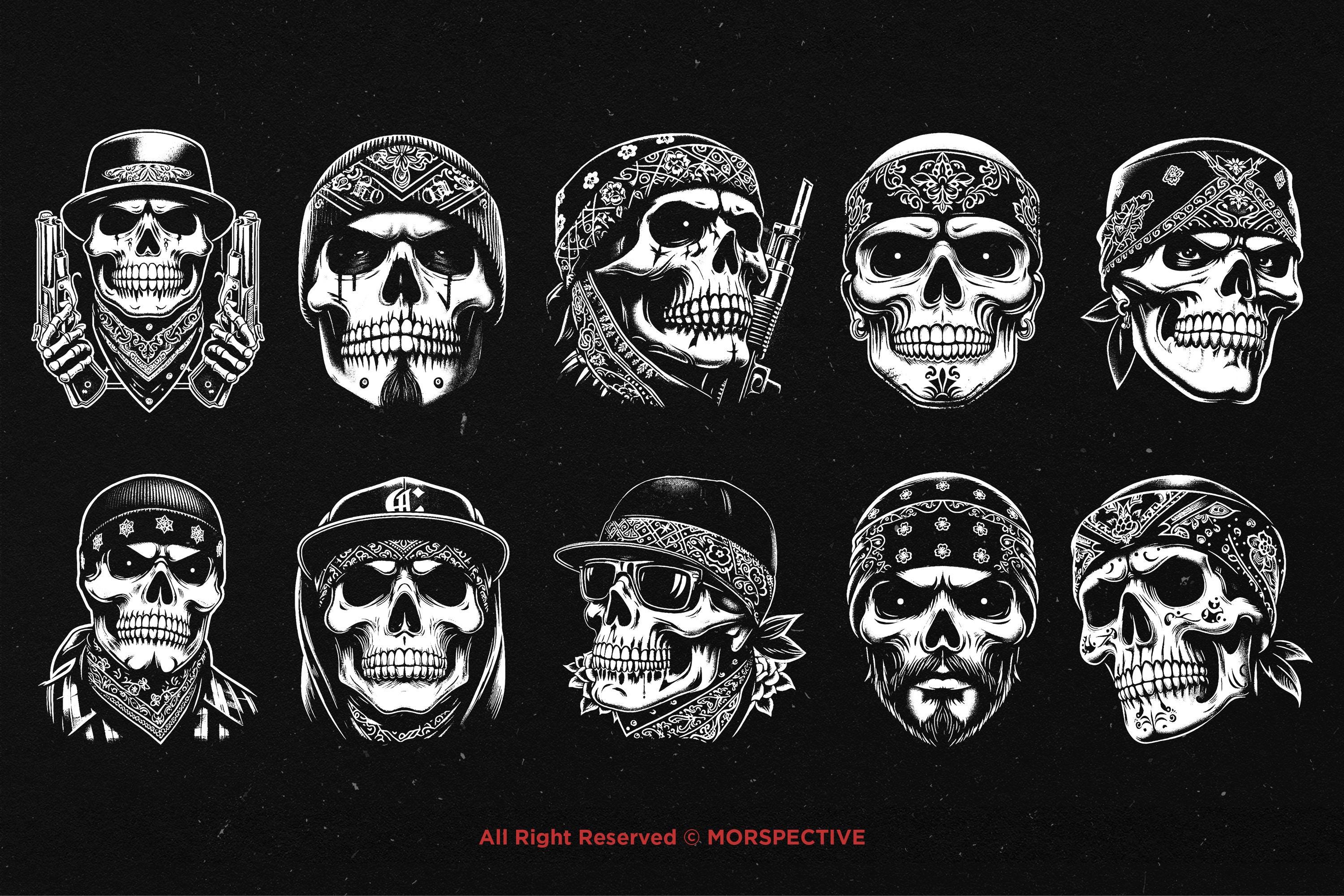 10 Bundle Dark Art Cholo Gangster Mafia Skull Tattoo Fedora Lowrider ...