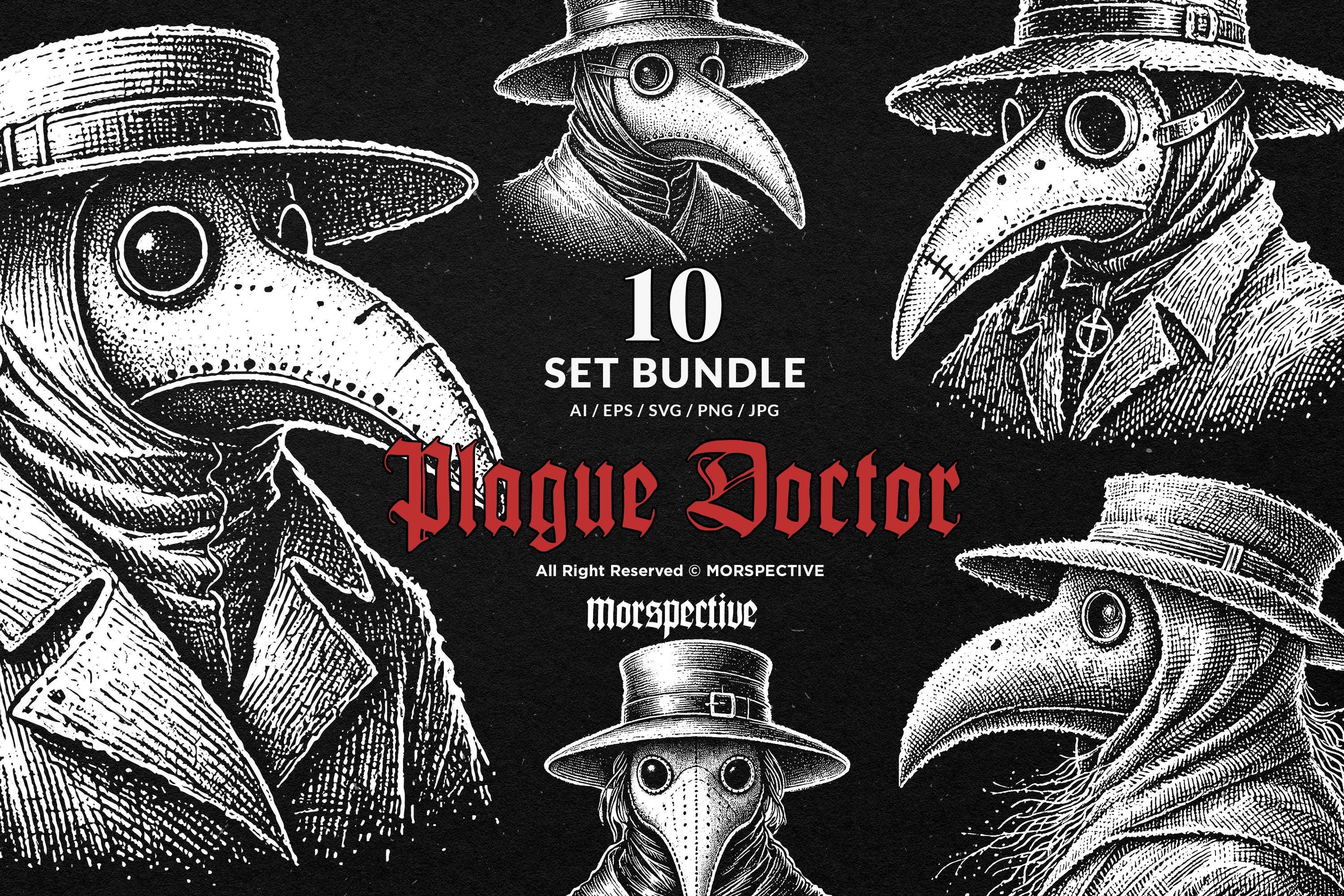 10 Bundle Dark Art Plague Doctor Plague Creepy Mask Tattoo Clipart ...