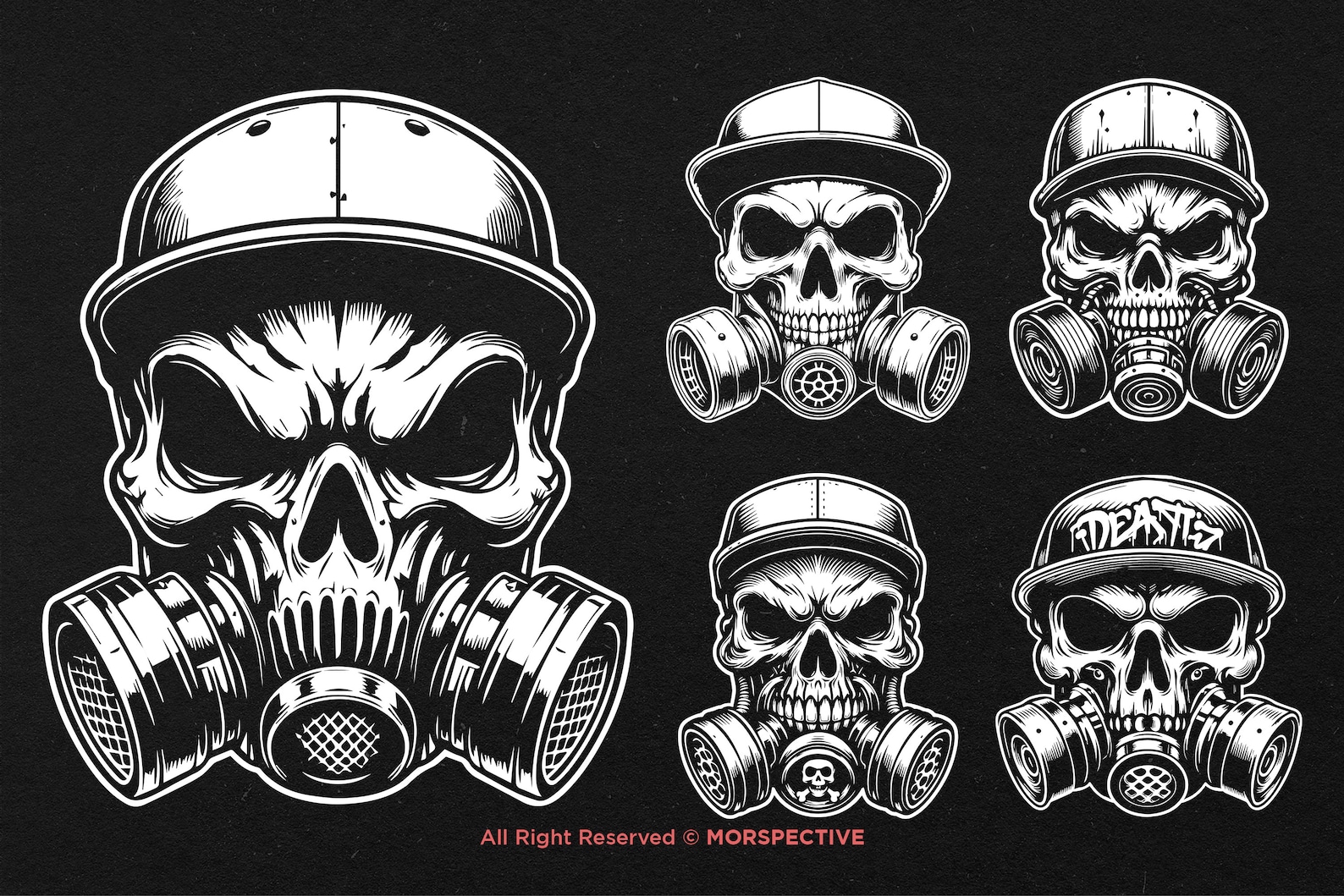 10 Bundle Dark Art Gangster Skull Head Use Gas Mask and Cap Hat Tattoo ...