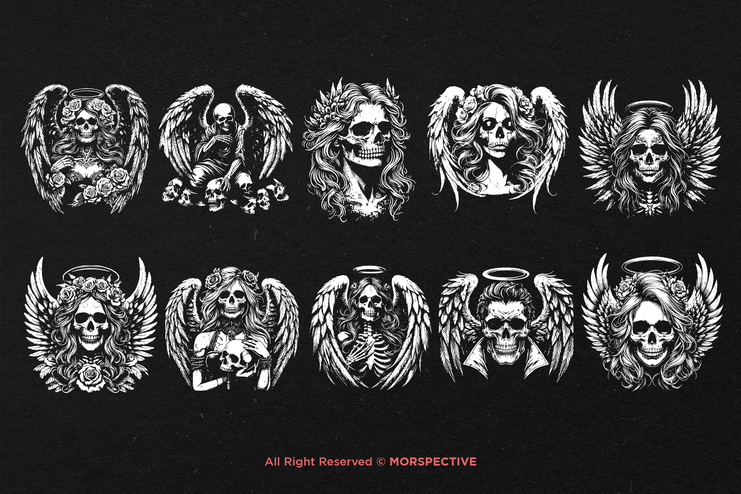 10 Bundle Dark Art Skull Angel Face With Wings Horror Grunge Vintage ...